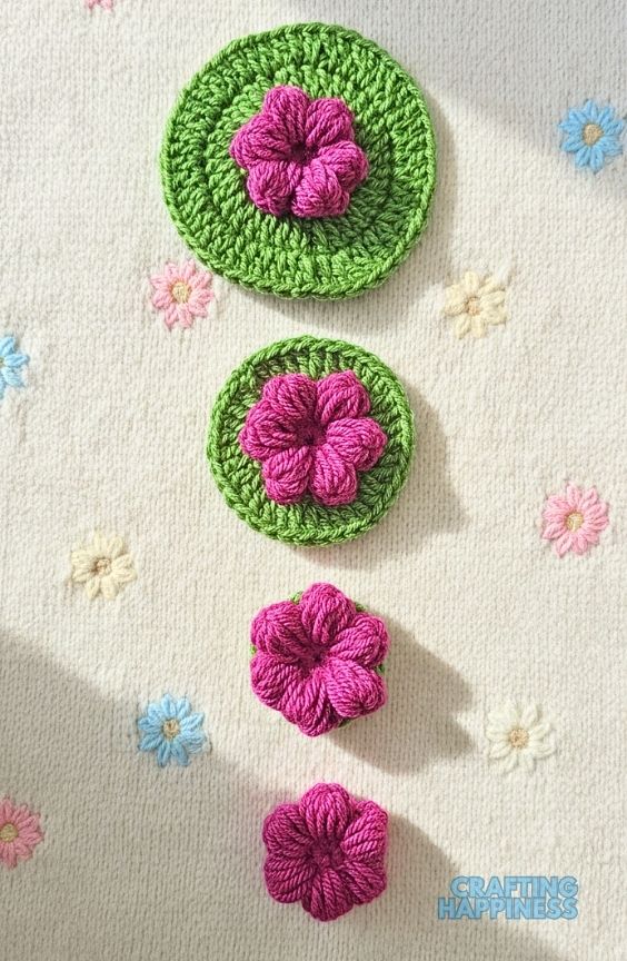 Turn Crochet Puff Flower Into Circle Motifs Using Double Crochet ...