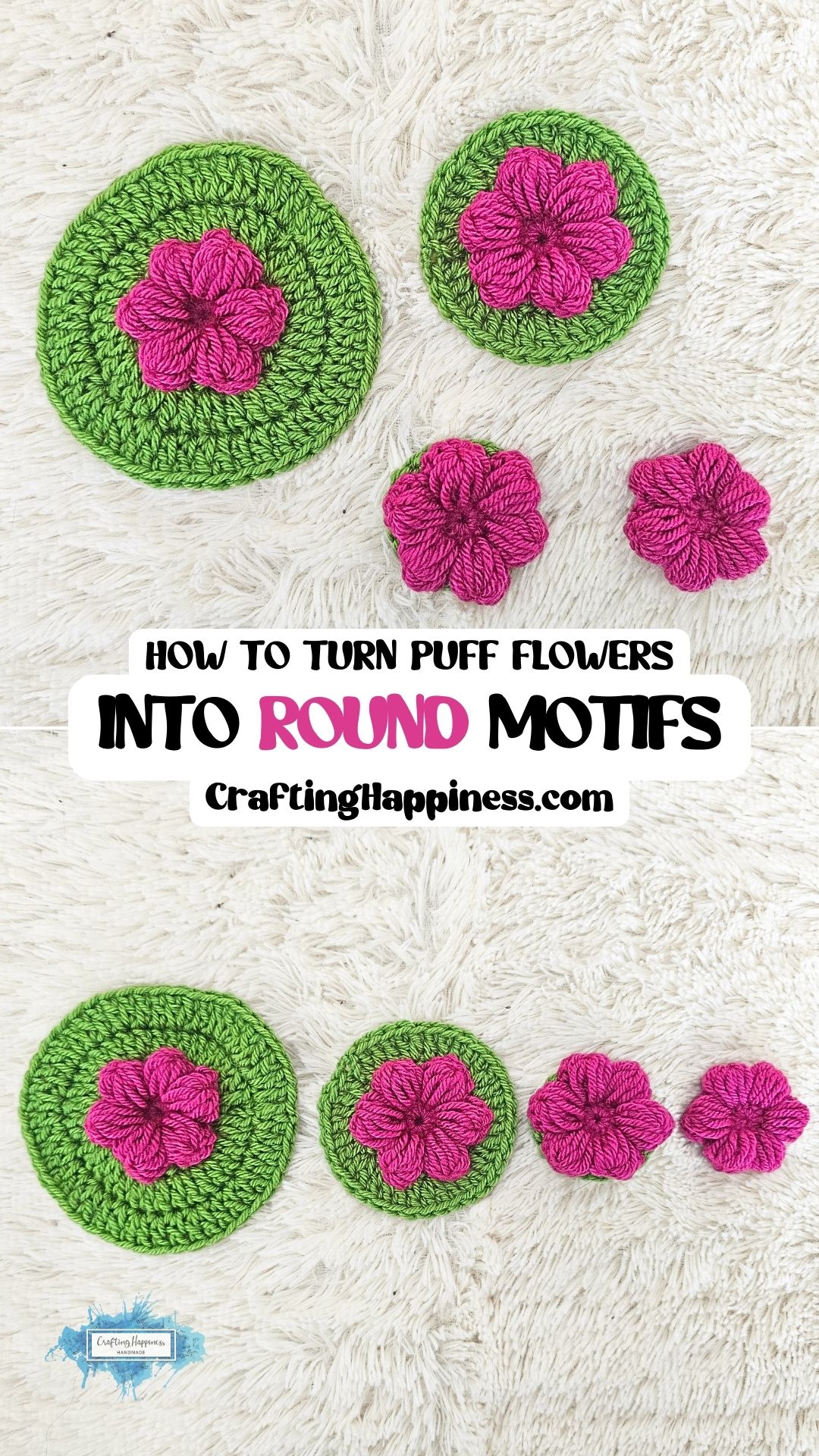 Turn Crochet Puff Flower Into Circle Motifs Using Double Crochet ...