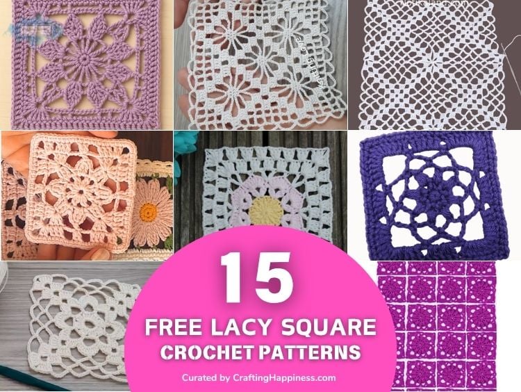 15 Free Lacy Crochet Square Patterns - Crafting Happiness
